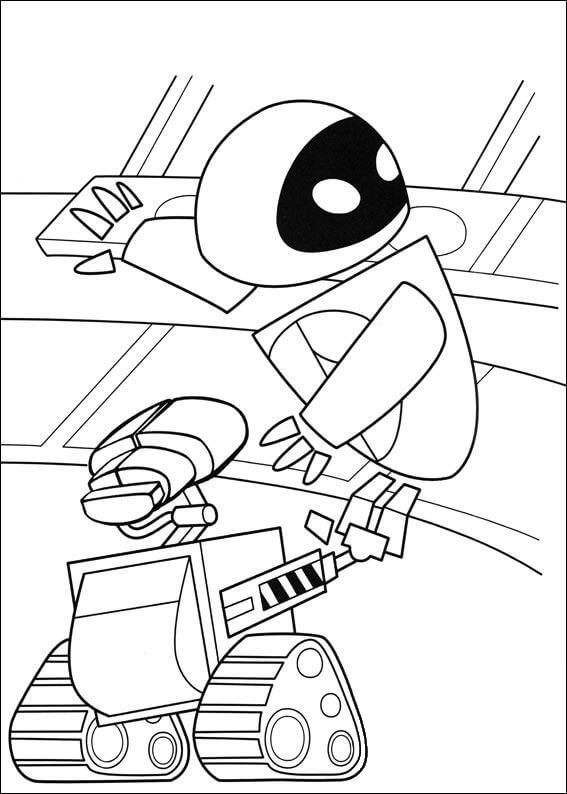 Wall-E Follows Eva coloring page - ColouringPages