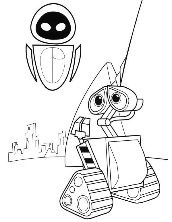 Wall-E Meets Eva coloring page - ColouringPages