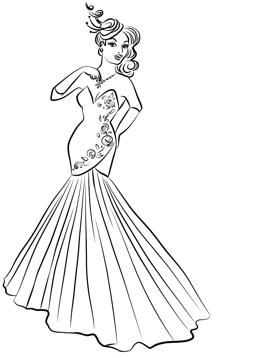 Woman in Evening Dress coloring page - ColouringPages