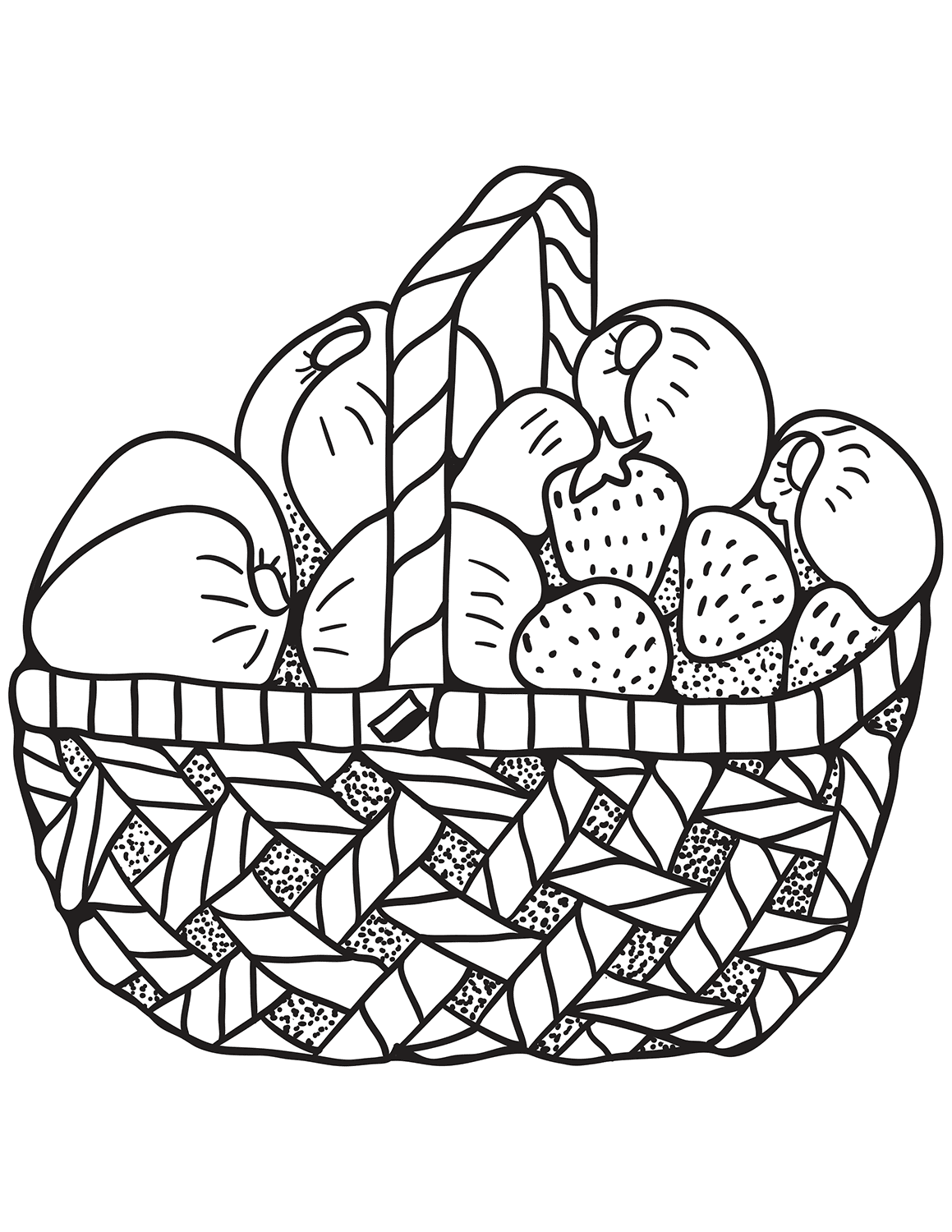Zentangle Basket with Fruits coloring page - ColouringPages