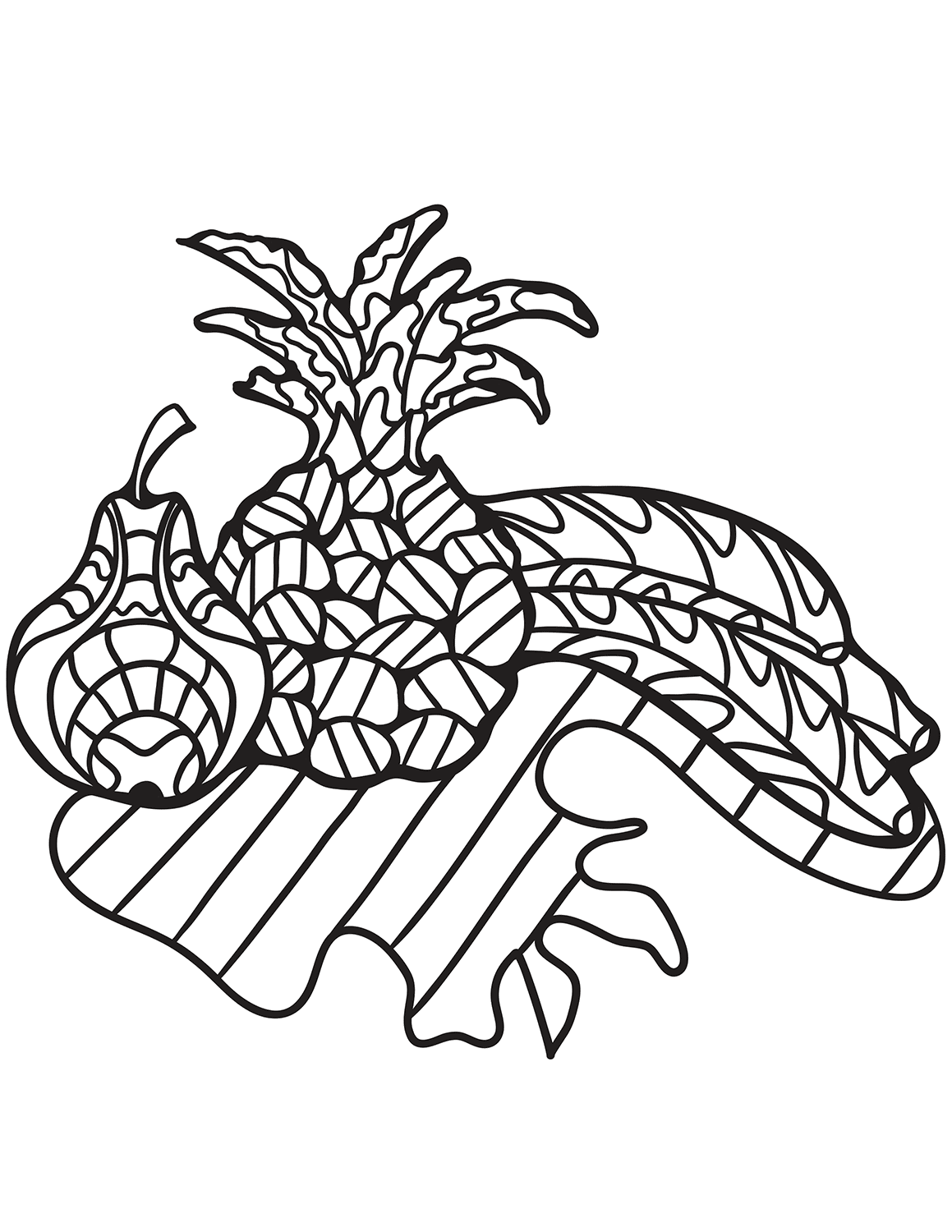 Zentangle Pear, Pineapple and Bananas coloring page - ColouringPages