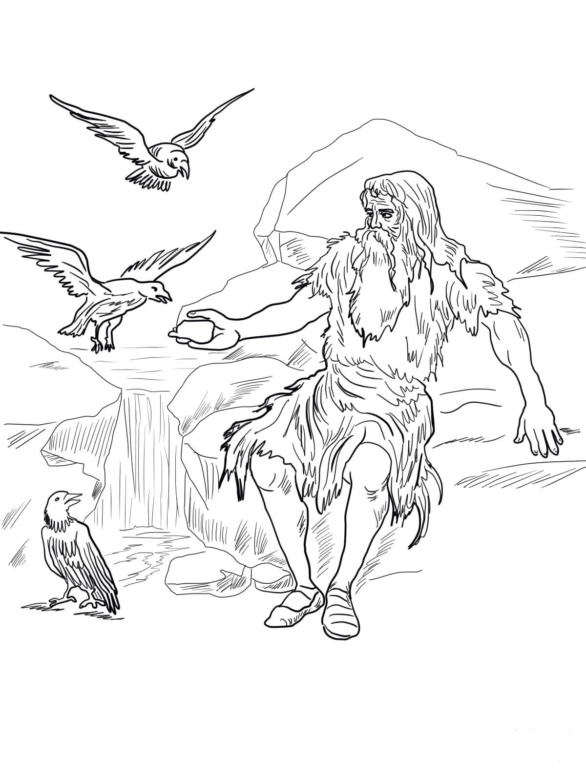 Birds Feed Elijah coloring page - ColouringPages