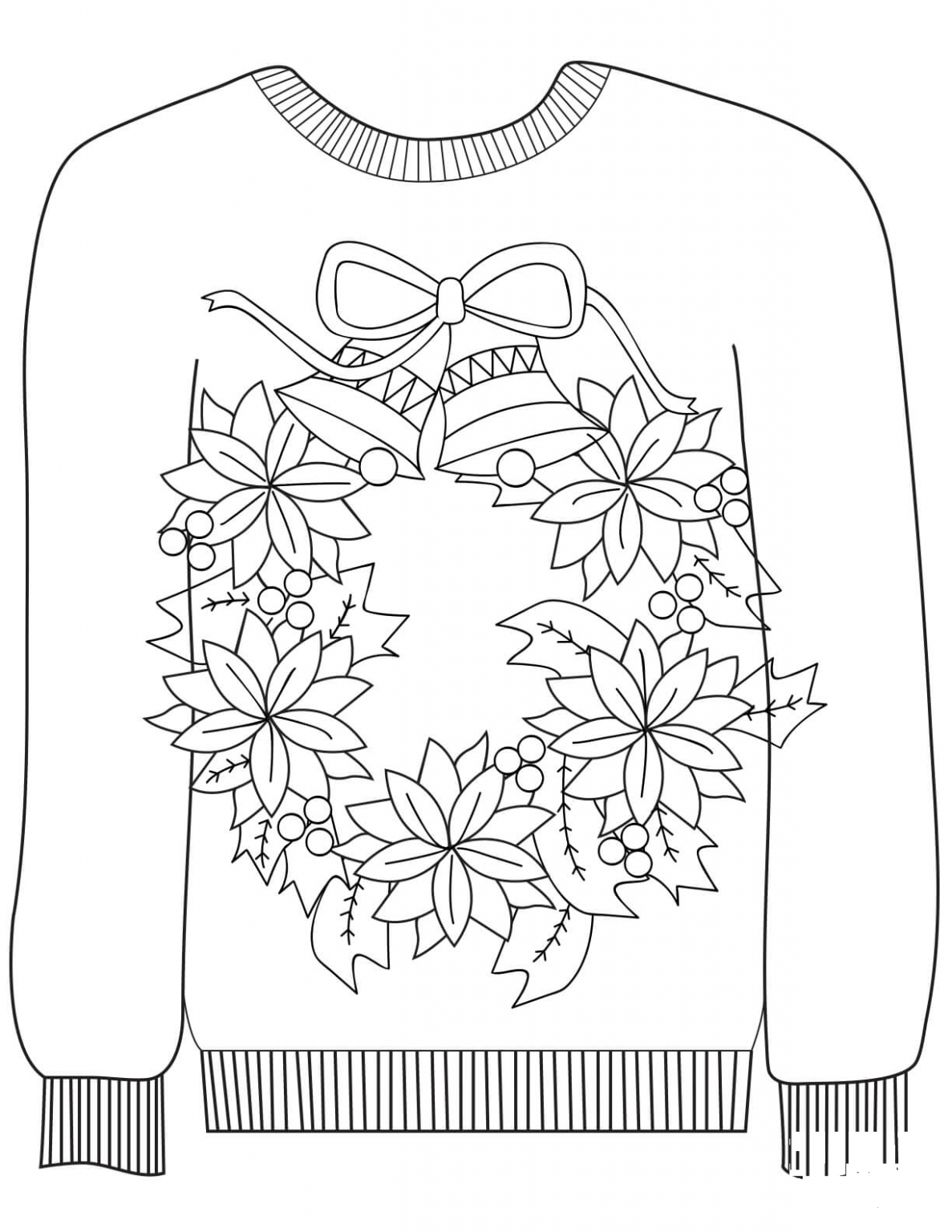 Christmas Ugly Sweater with a Christmas Wreath Motif coloring page ...